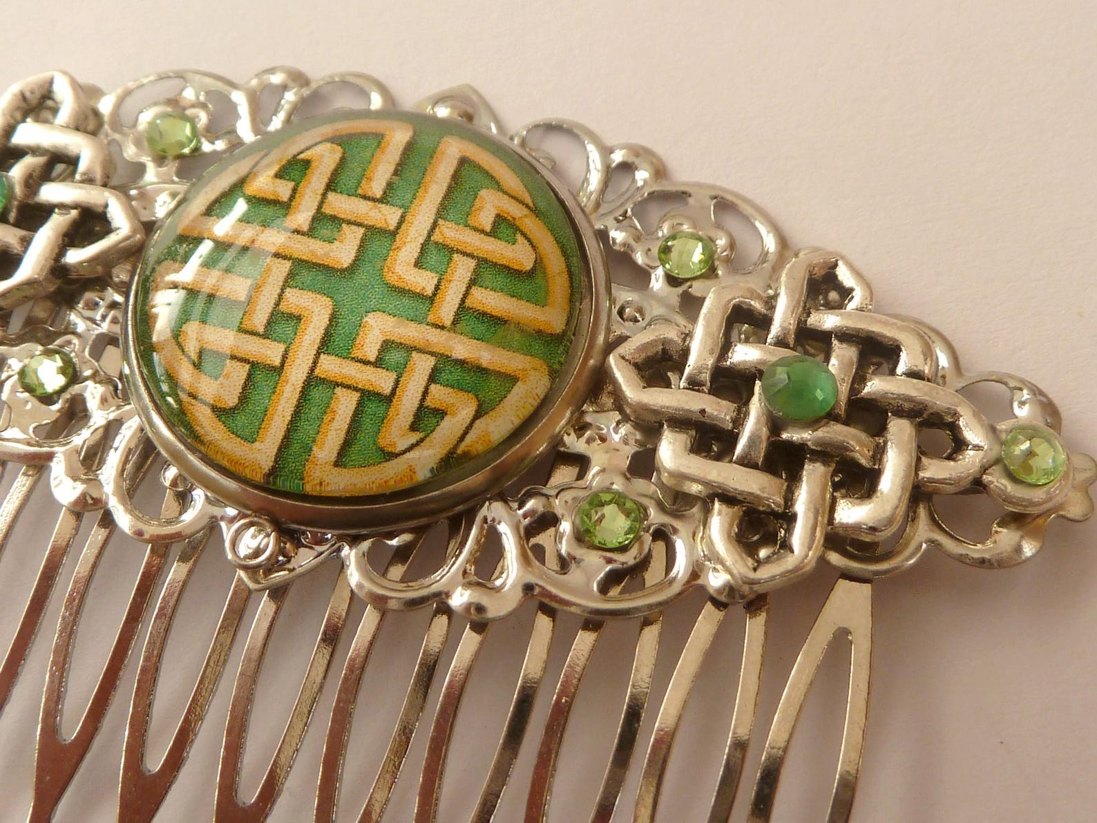 Wide Ireland Hair Comb With Celtic Knots Green Silver Colored Updo ...
