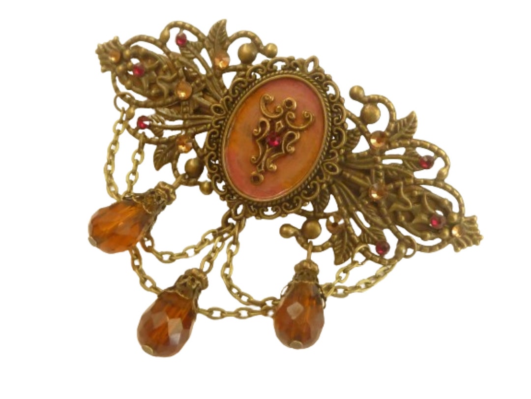 Festive Hair Clip in Vintage Style Orange Brown Bronze Bridal Wedding ...