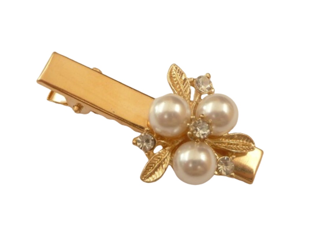 Sparkling Hair Clip With Pearl Appliqué and Clear Rhinestones Ideal for ...