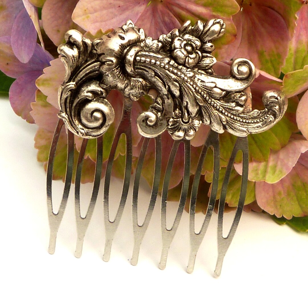 Small Baroque Unique Hair Comb With Flourishes Silver Brass Antique ...