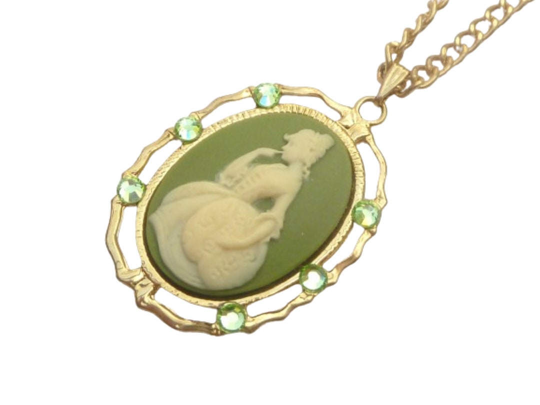 Noble Necklace With Rococo Lady Cameo Jewelry Green Gold-colored Unique ...