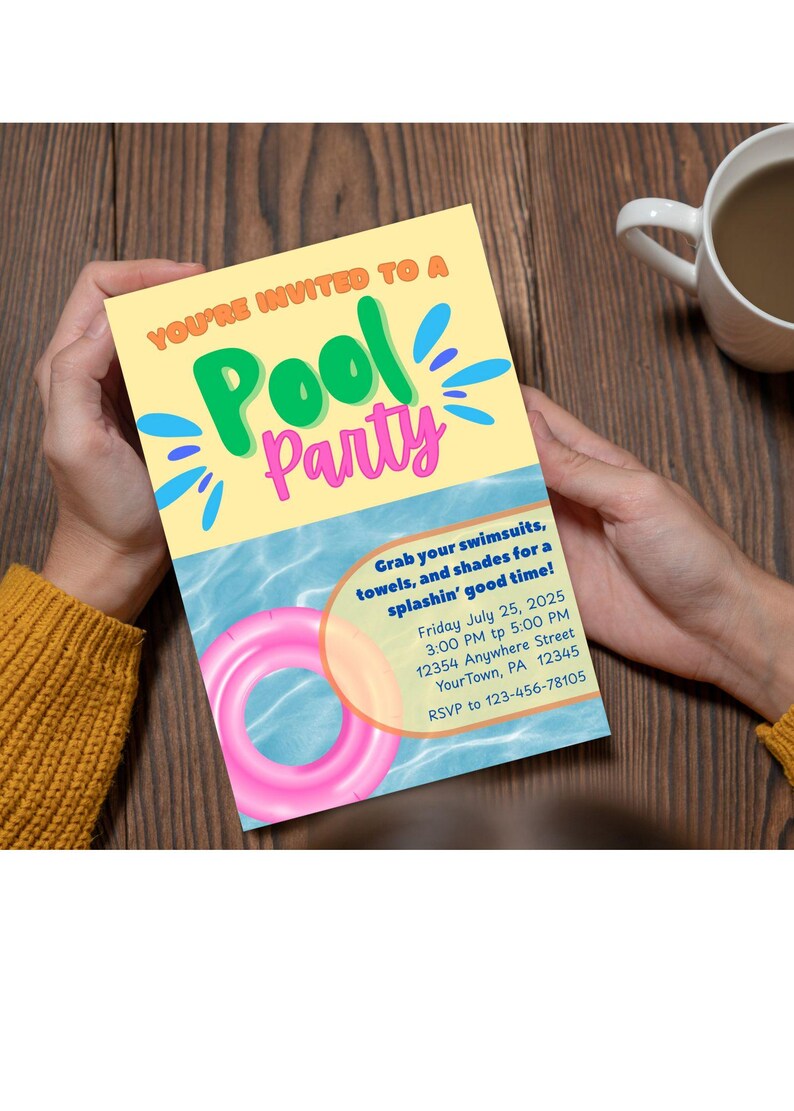 Editable Pool Party Invitation Template| Instant Downloadable Beach ...
