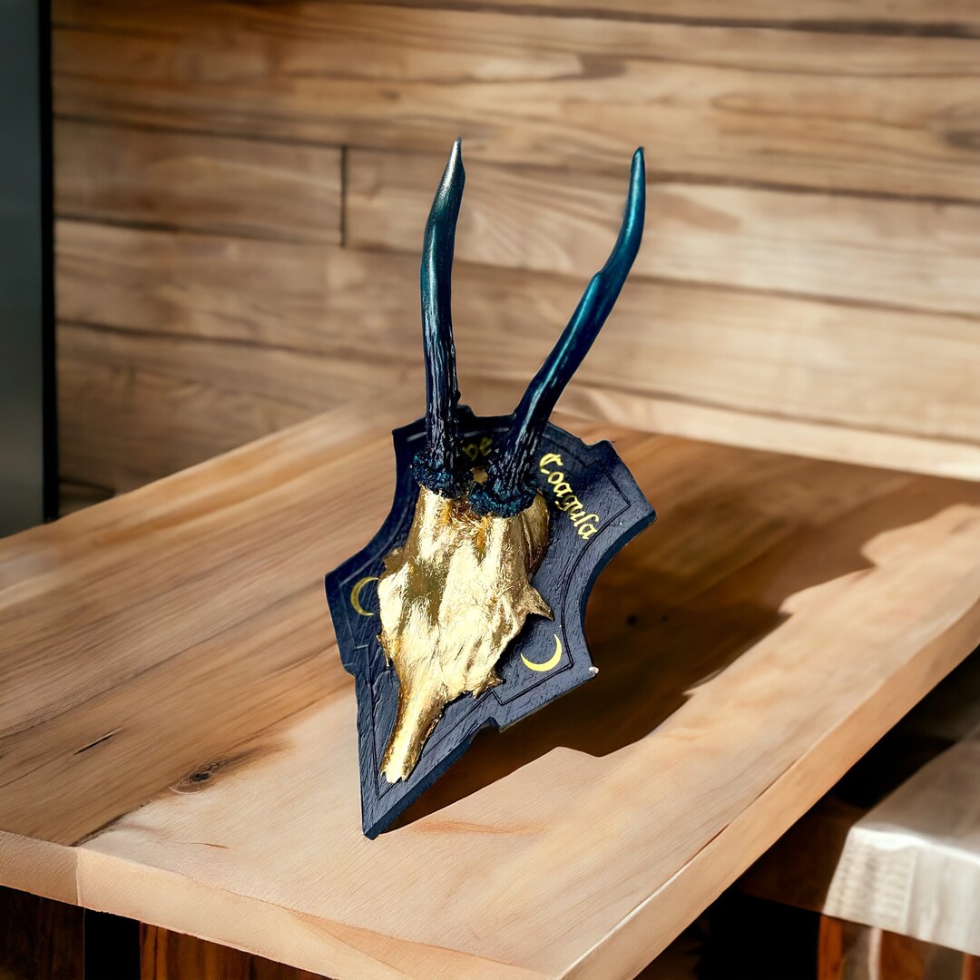 Antlers golden Baphomet Wall Decoration Skull & Horns on Wood Occult ...
