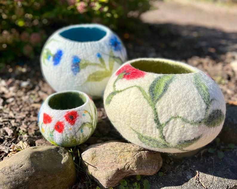 Hand-felted Bowl 'cornflower' - Large Round Floor Bowl as Hyggelig ...