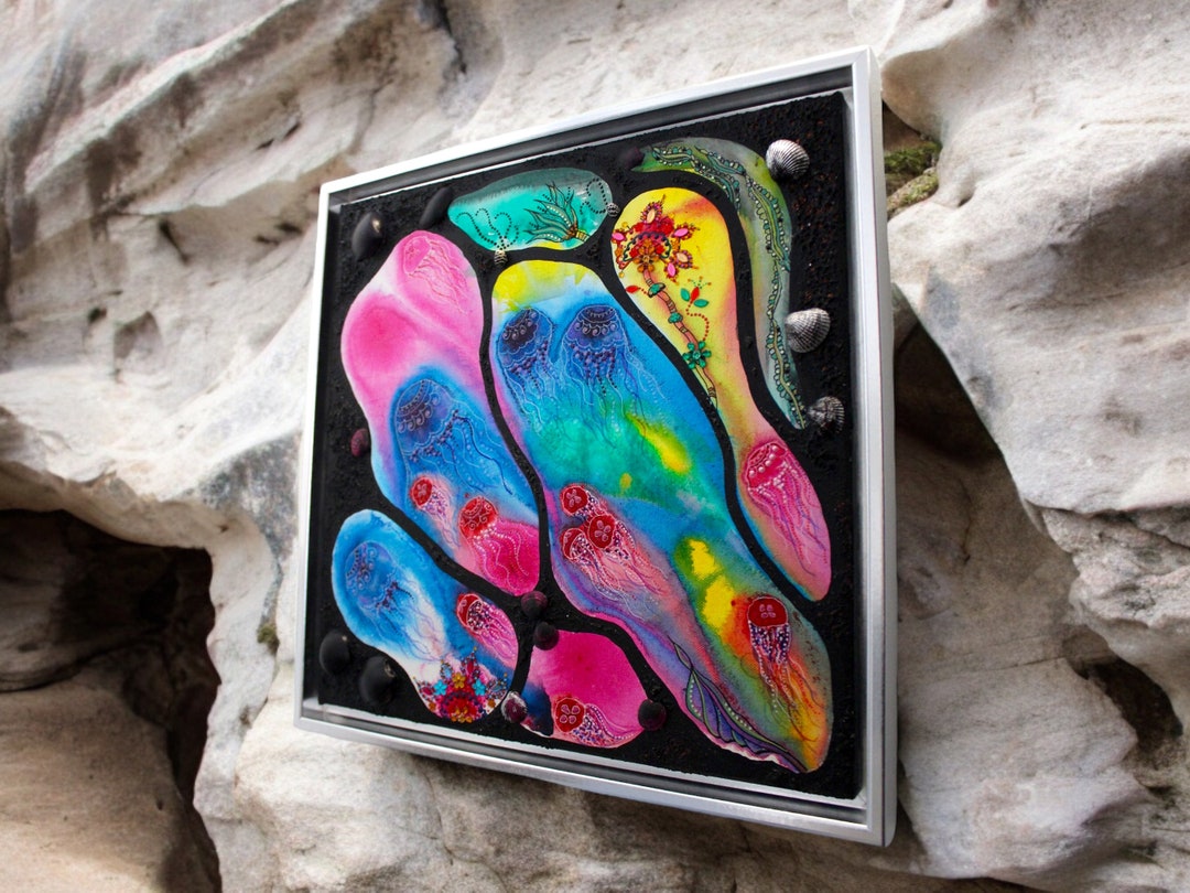 Coral Reef Acrylic Painting on Canvas, Black Framed Collage Abstract ...