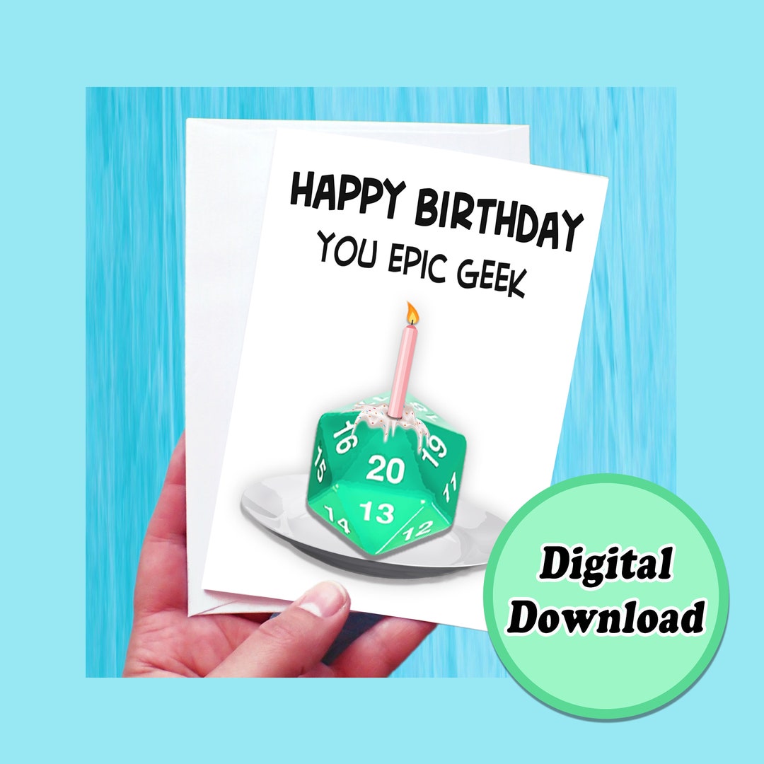 Instant Download Dungeons and Dragons D20 Epic Nerd Funny Birthday Card ...