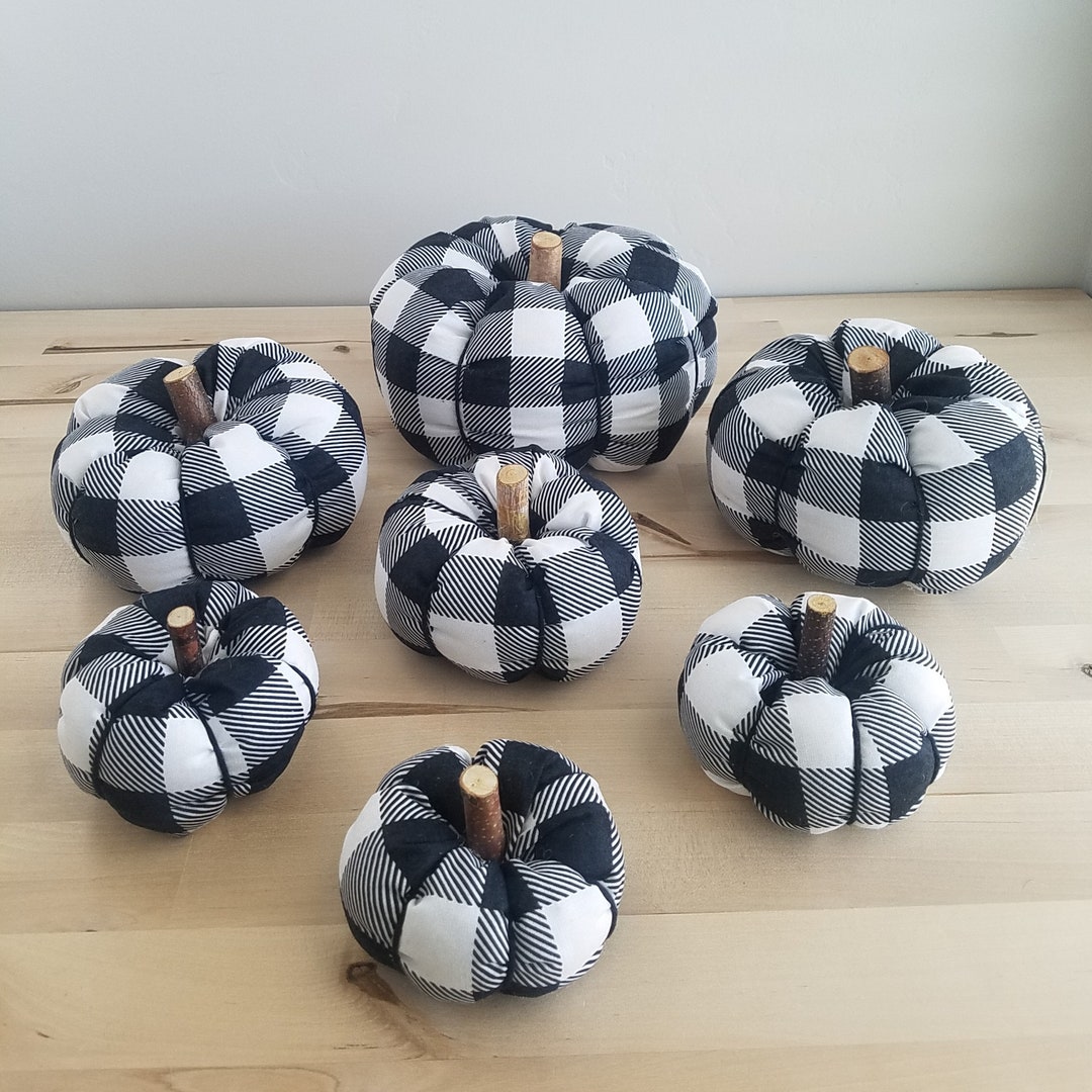 Black and White Buffalo Check Pumpkins Rustic Fabric Pumpkins With Wood ...