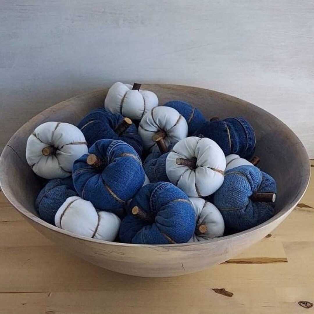 Denim Fabric Pumpkins Jean Pumpkins White Fabric Pumpkins Farmhouse ...