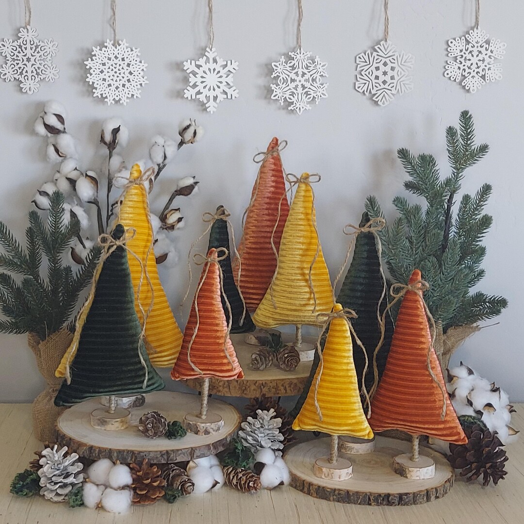 Handmade Velvet Christmas Trees - Rustic Tree Decor Olive Green, Golden ...