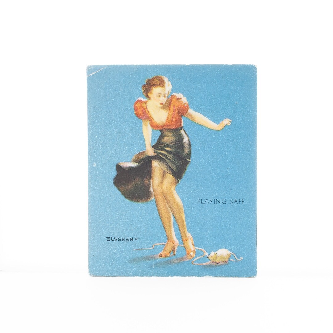 Playing Safe by Gil Elvgren, Blotter Card - Etsy