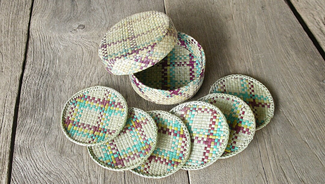 Vintage Straw Coaster Set of 6 Round Straw Coasters Japanese - Etsy