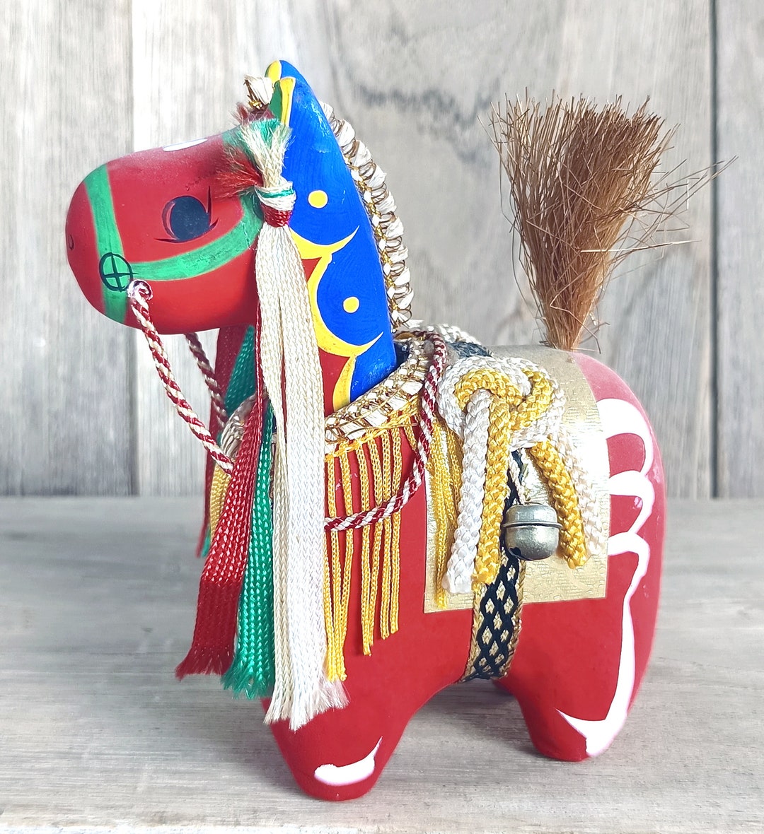 Red Horse Auspicious Figurine, Uma, Japanese Paper Mache, Kazari Uma ...
