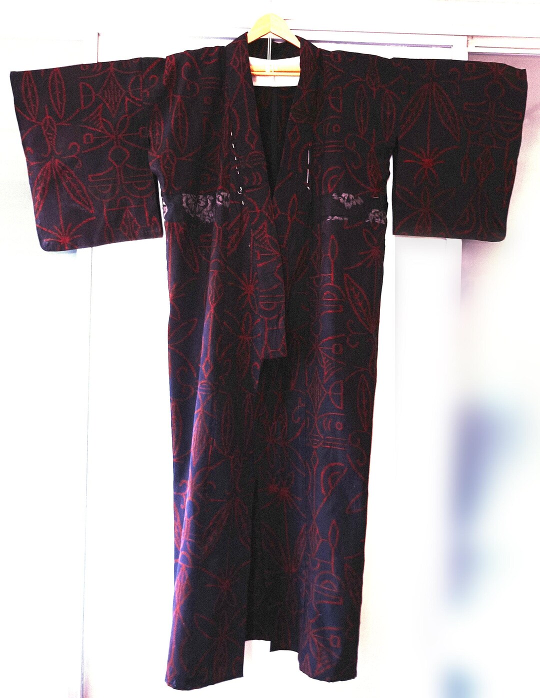 Vintage Japanese Yukata Robe, Red and Black Summer Robe, Japanese ...