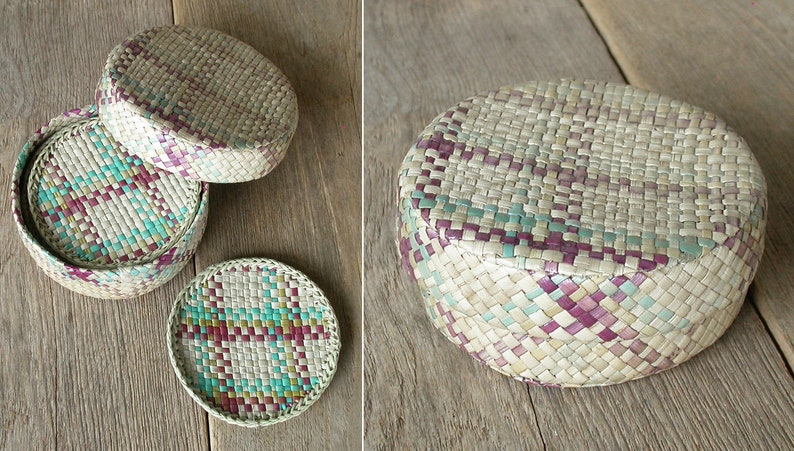 Vintage Straw Coaster Set of 6 Round Straw Coasters Japanese - Etsy
