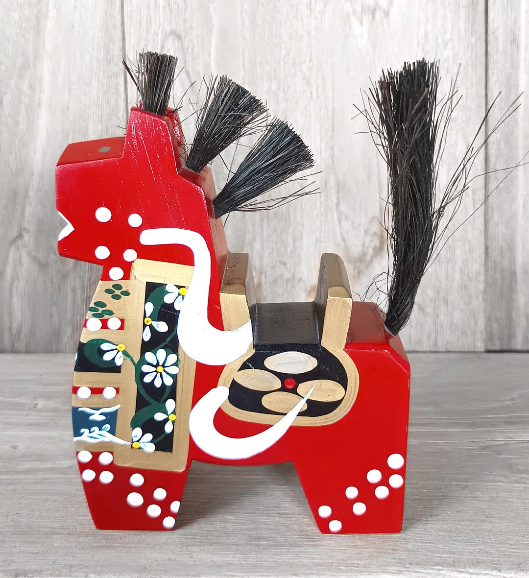 Vintage Yawata-uma Red Wooden Horse Figurine, Traditional Folk Toy From ...