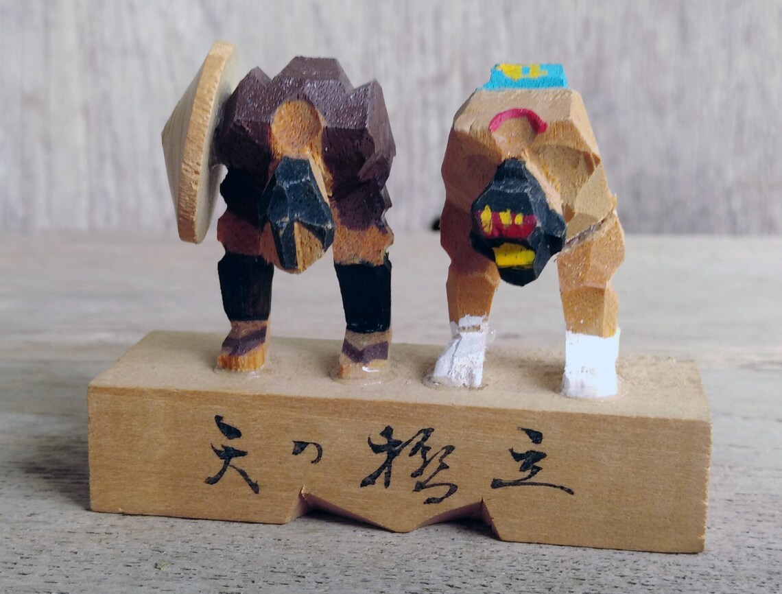 Japanese Wooden Toy Japanese Bowing Man and Woman Amani | Etsy