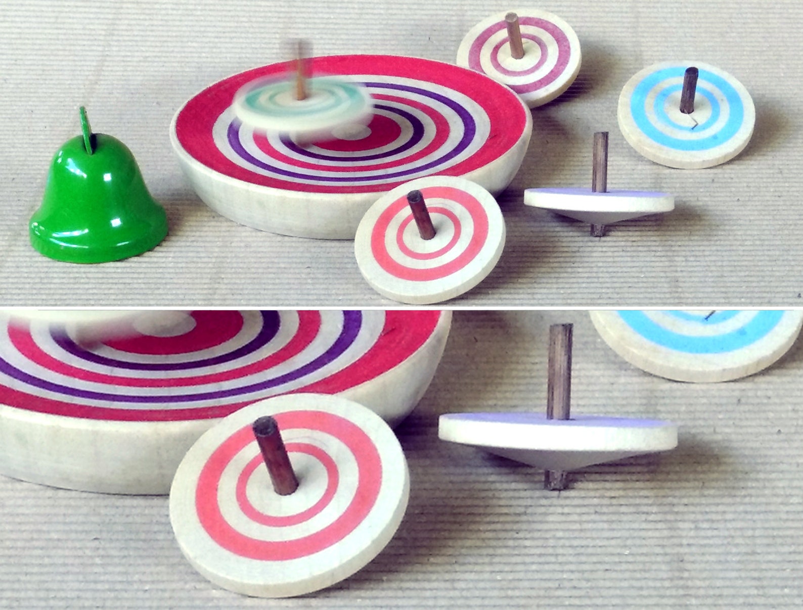 Vintage Spinning Tops, Set of 5 Spinning Tops and Fight Plate, Japanese ...