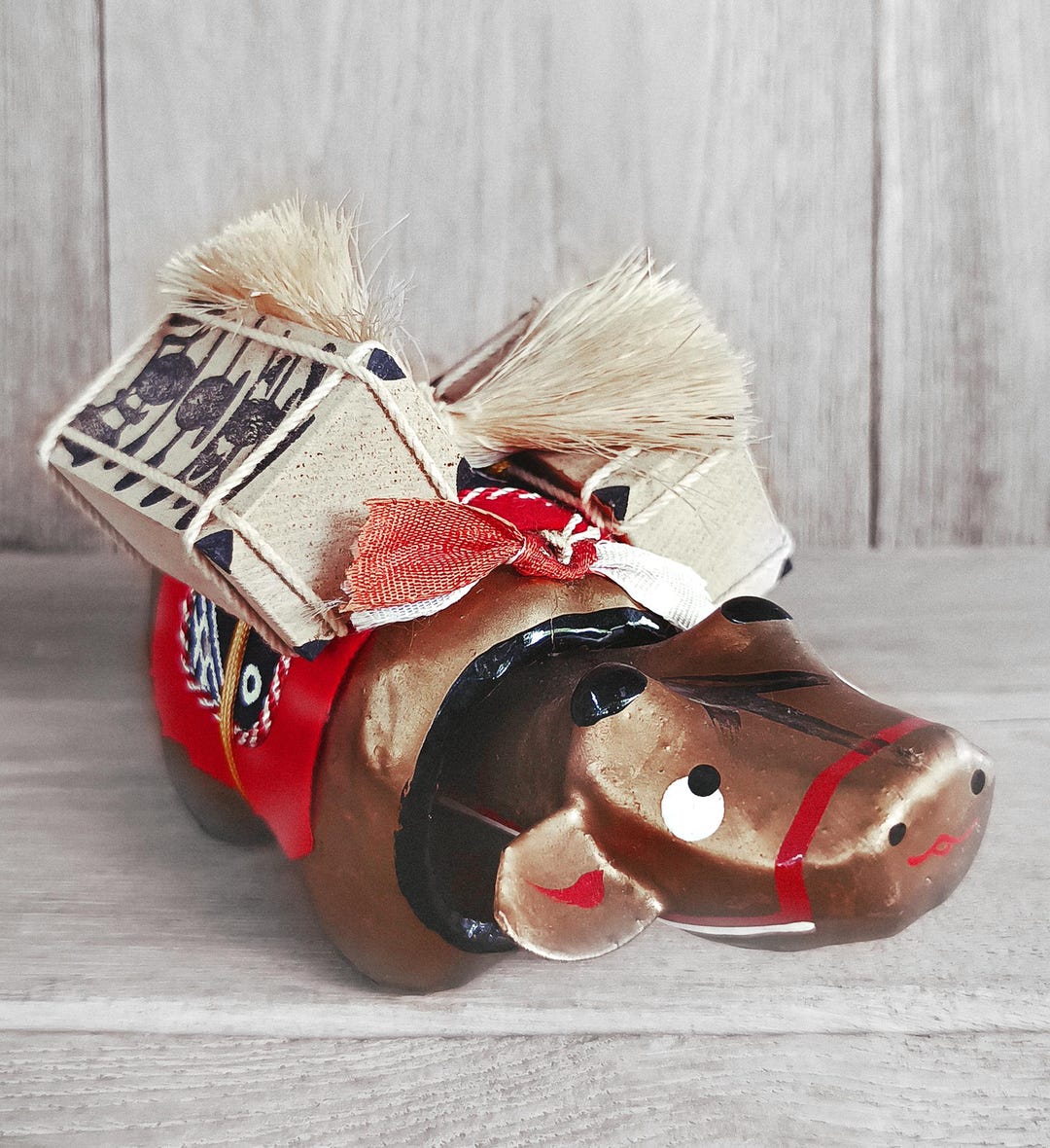 Akabeko, Cow of Aizu, Ox Nodding Doll, Japanese Traditional Toy, Paper Mache, Symbols of Well ...