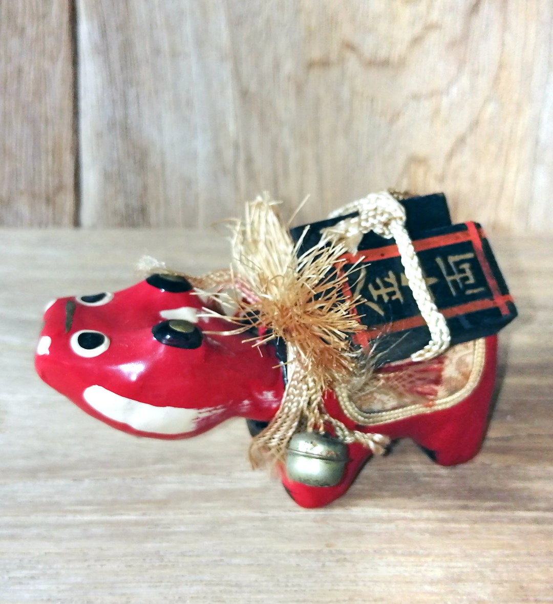 Akabeko, Cow of Aizu, Ox Doll, Japanese Nodding Doll, Paper Mache Doll, Toy, Symbols of Health ...