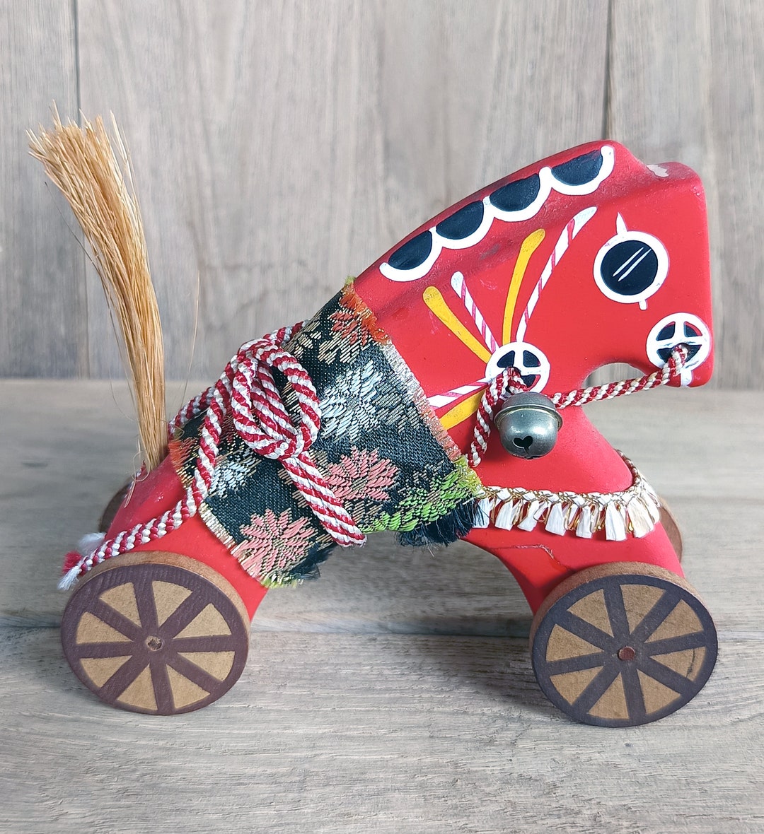 Hakuba, Red Horse, Drag Wheel Toy, Vintage Ceramic Clay Doll With ...