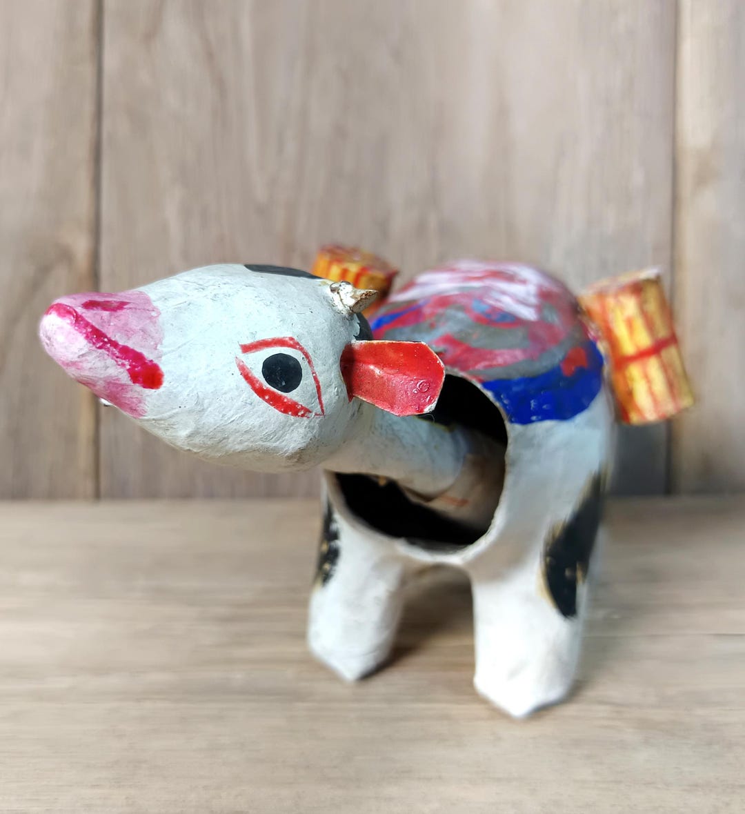 Japanese White Nodding Ox Doll With Carrying Straw Bale Japanese Folk ...