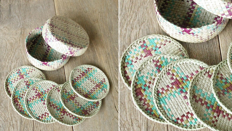 Vintage Straw Coaster Set of 6 Round Straw Coasters Japanese | Etsy