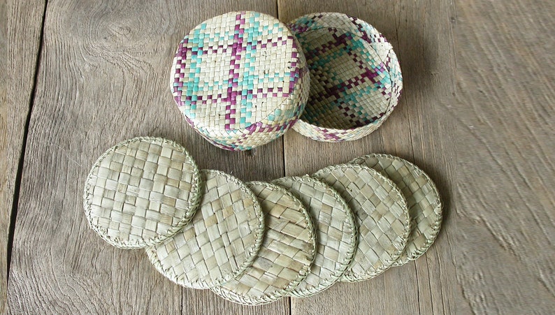 Vintage Straw Coaster Set of 6 Round Straw Coasters Japanese - Etsy