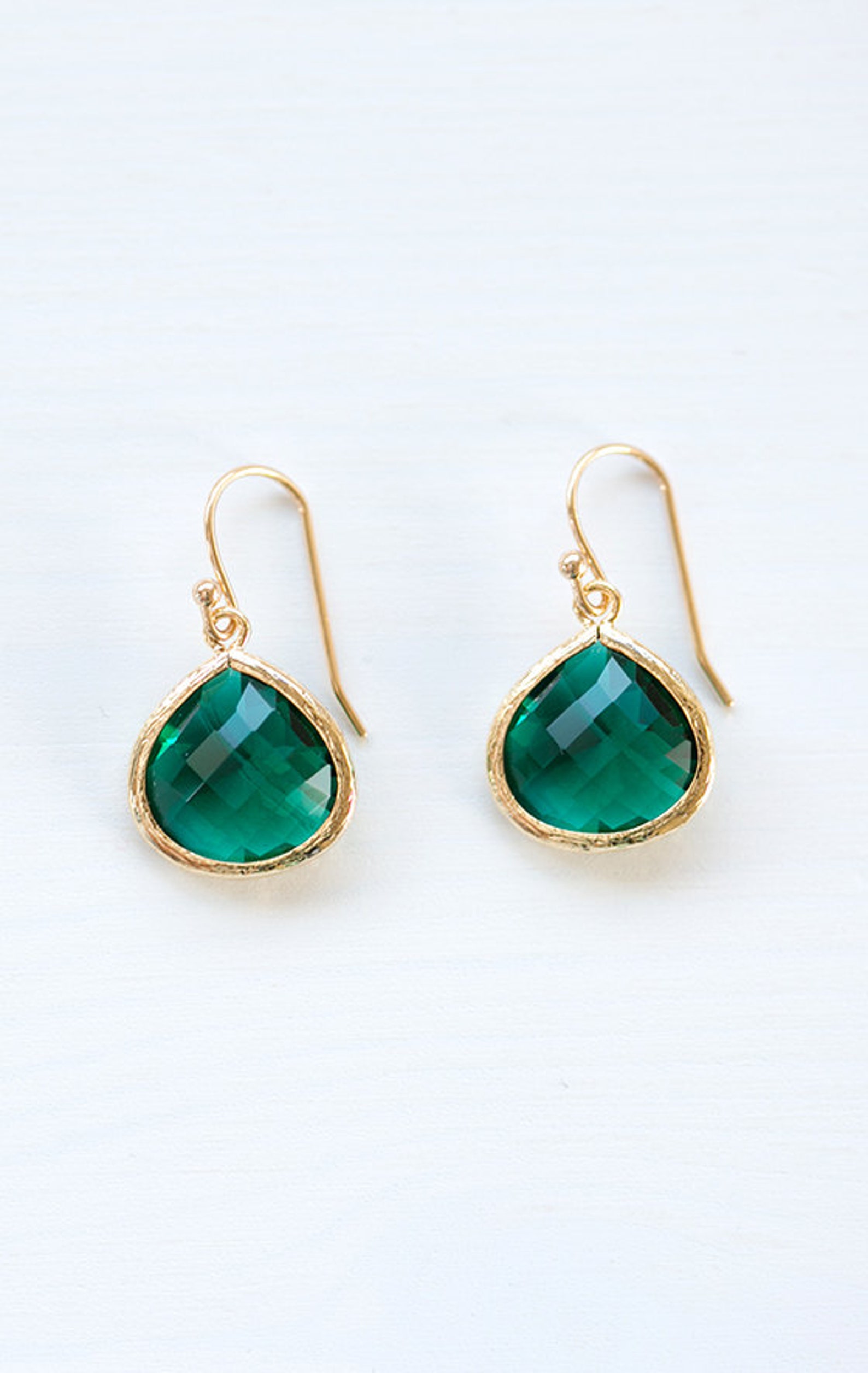 Dark Green Glass Dangle Earrings Large Emerald Drop Earrings - Etsy
