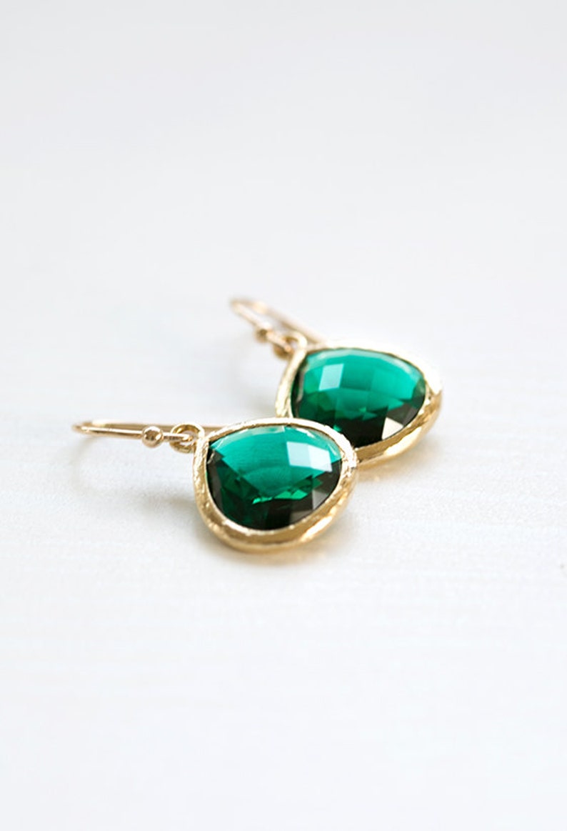 Dark Green Glass Dangle Earrings Large Emerald Drop Earrings - Etsy