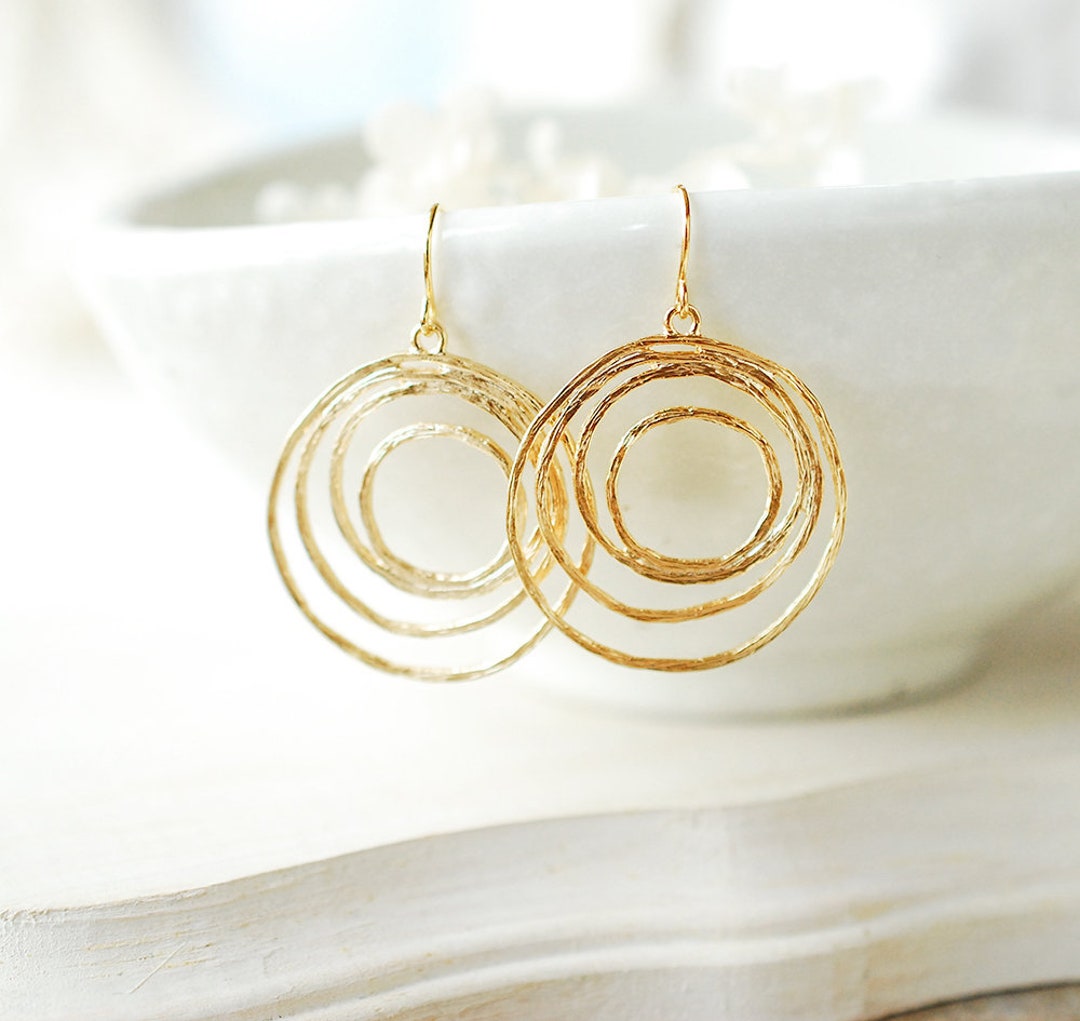 Gold Multi Circle Earrings, Gold Hoop Earrings, Loop Earrings, Boho ...