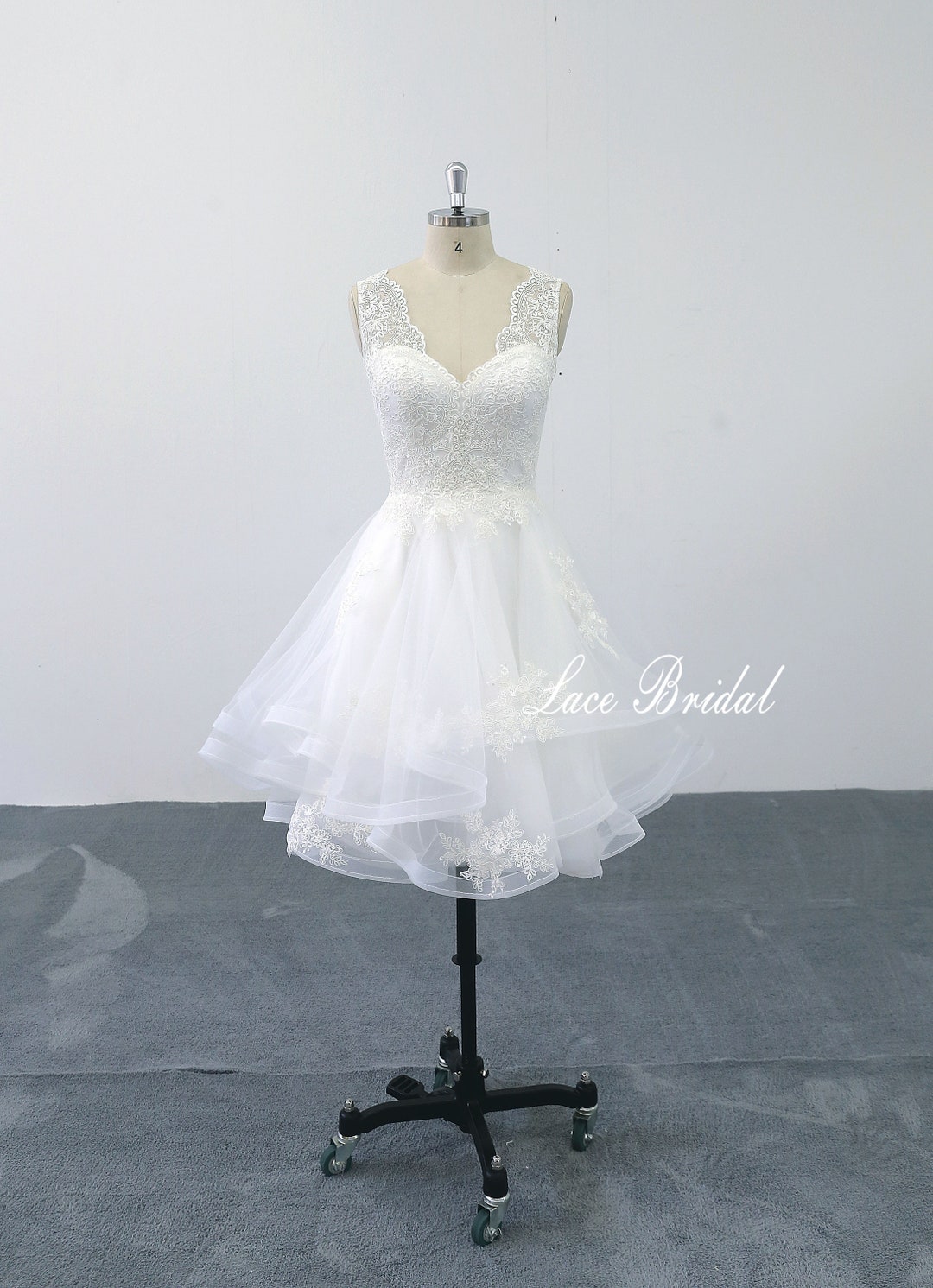 Lace Tulle Short Wedding Dress, V-back Bridal Gown - Etsy
