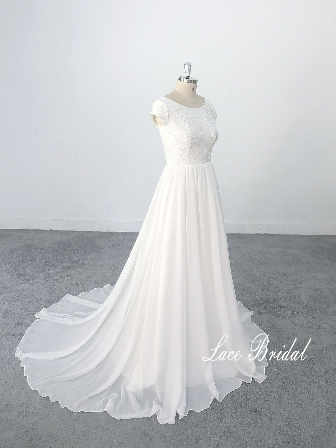 Romantic A Line Chiffon Lace Wedding Dress Classic Wedding Dress Fully Lined Wedding Dress Etsy