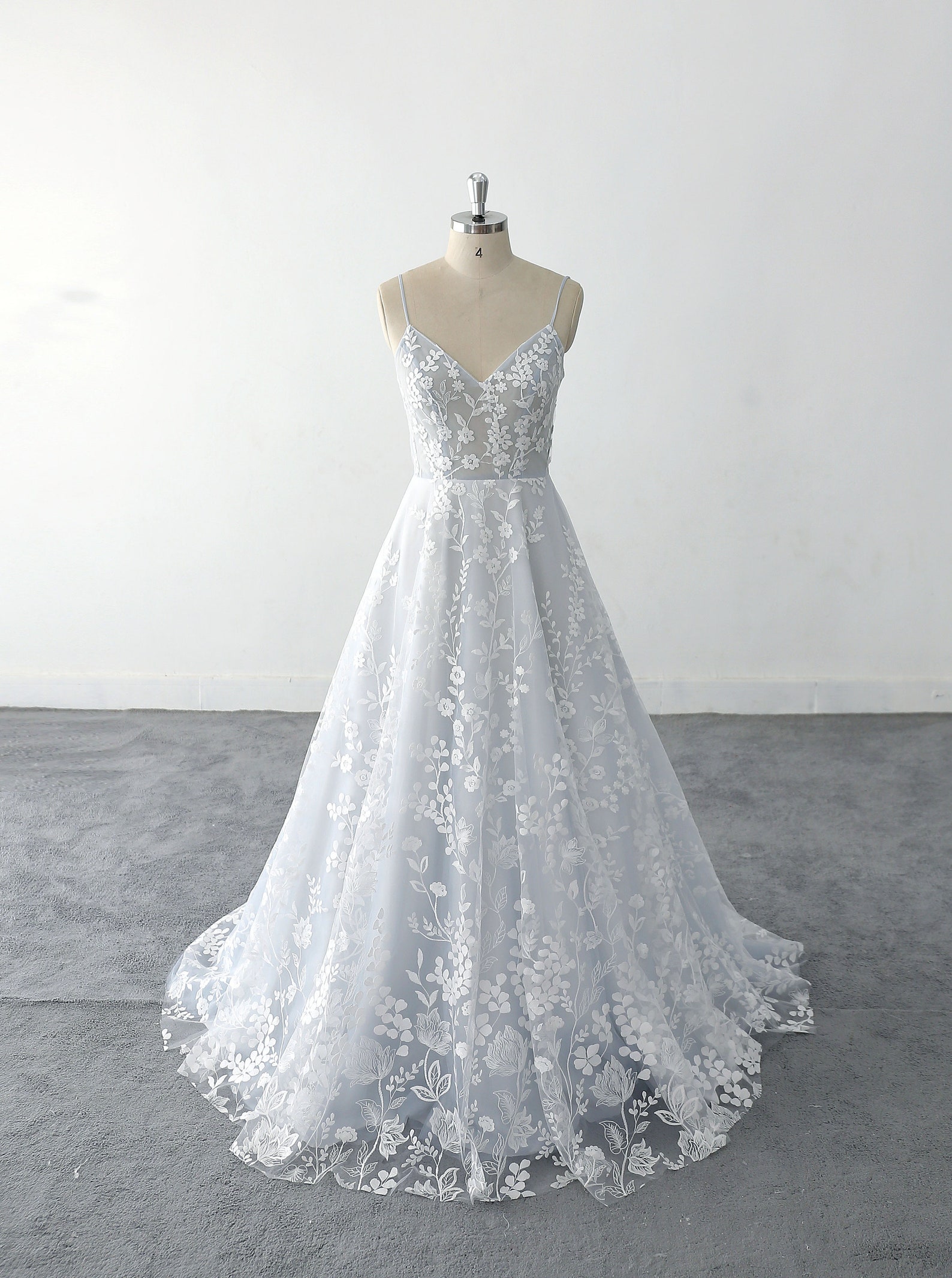 Floral Lace Wedding Dress Lace Wedding Dress With Plunging V Neck ...