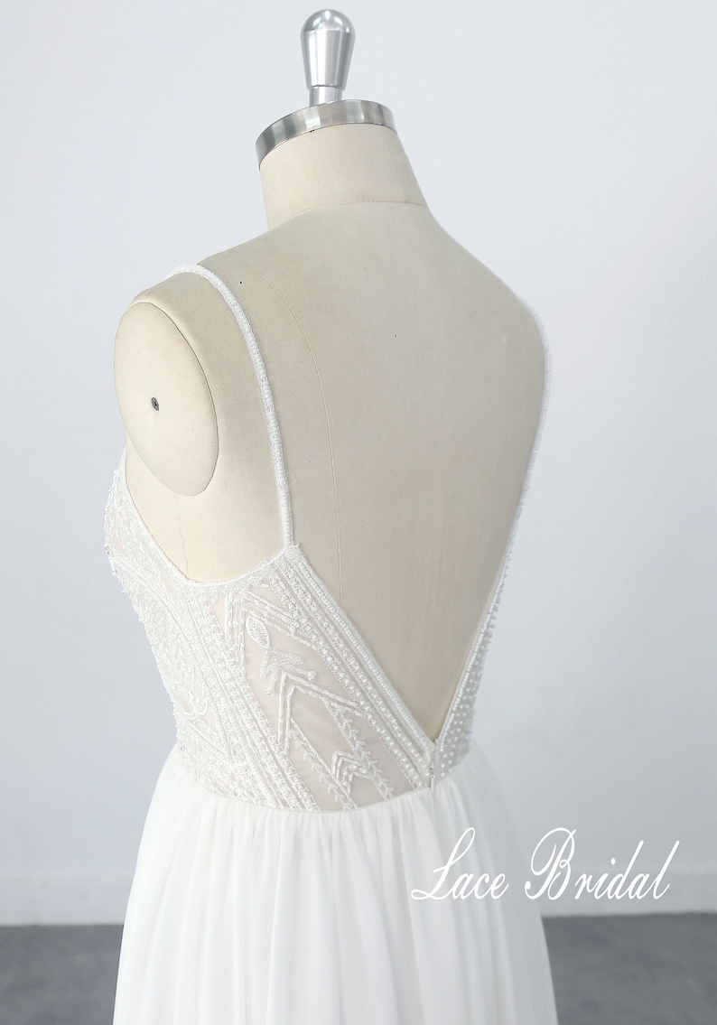 Romantic Chiffon Lace A-line Wedding Dress, Open Back Bohemian Gown ...