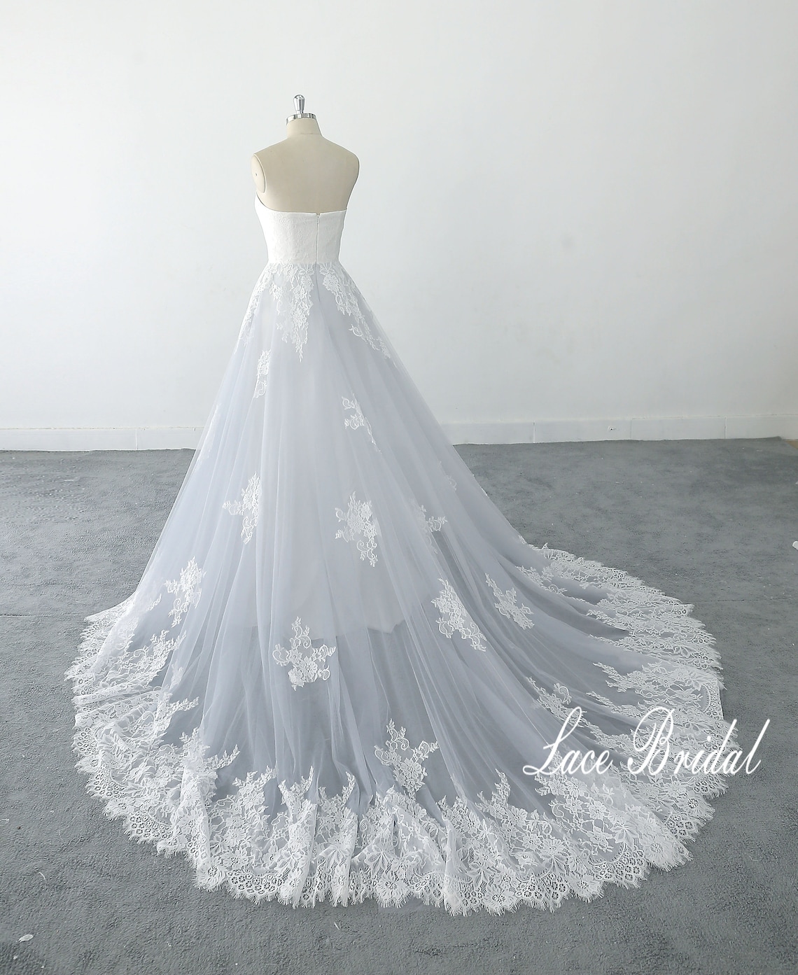 Princess Lace Wedding Dress With Ivory Floral Appliqués A - Etsy