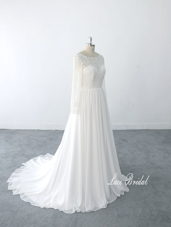 Lace Wedding Dress With Sheer Long Sleeves Lace Sleeves | Etsy