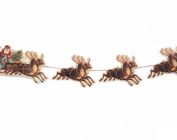 Santa Sleigh and Reindeer Garland - Etsy