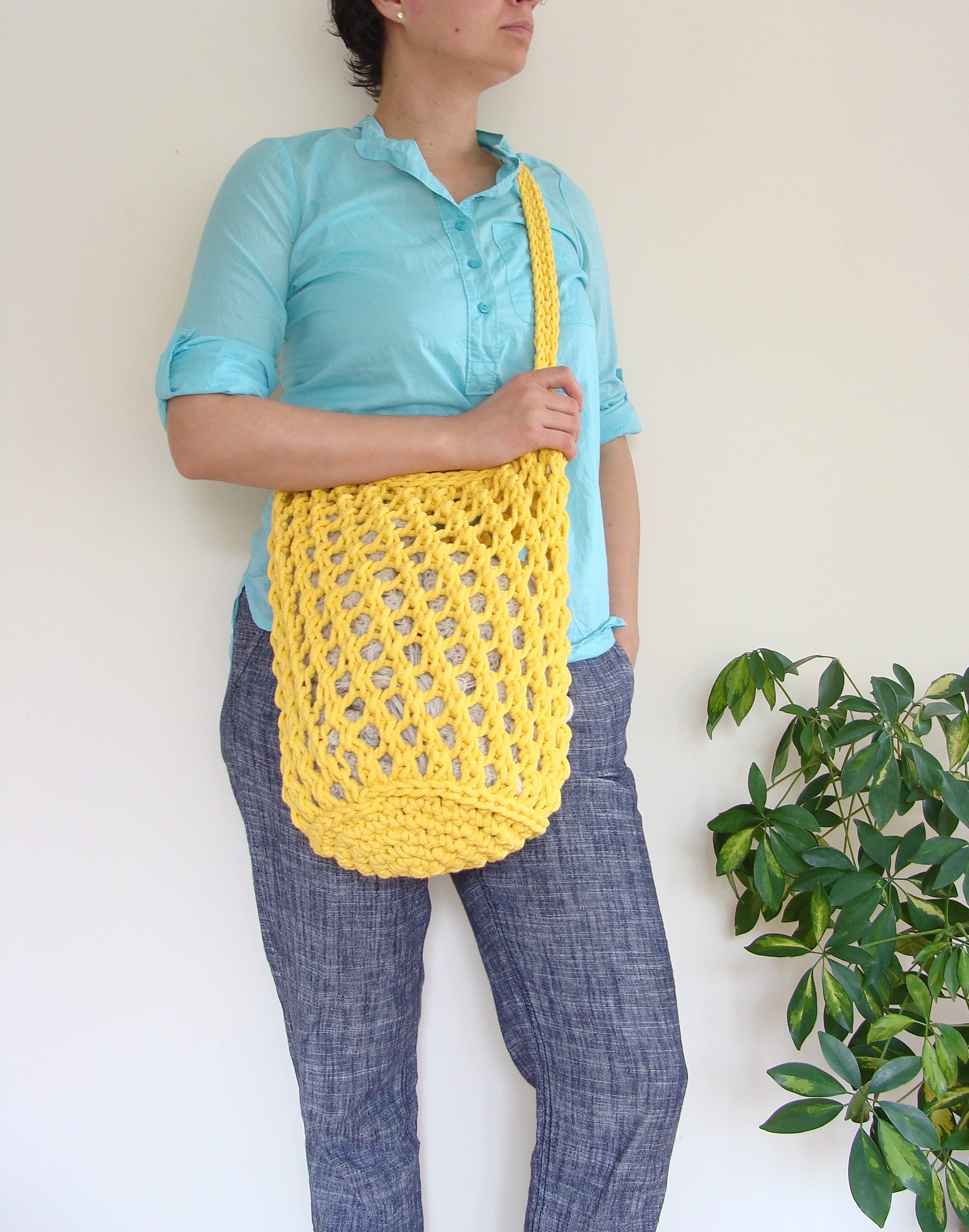 Knit Net Bag, Cotton Rope Bag, Mesh Bag With Lining, Knitted Market Bag ...