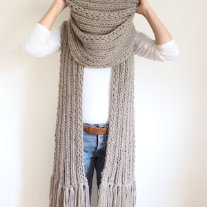 Oversized Knit Scarf With Tassels, Huge Chunky Knitted Fringe Scarf ...