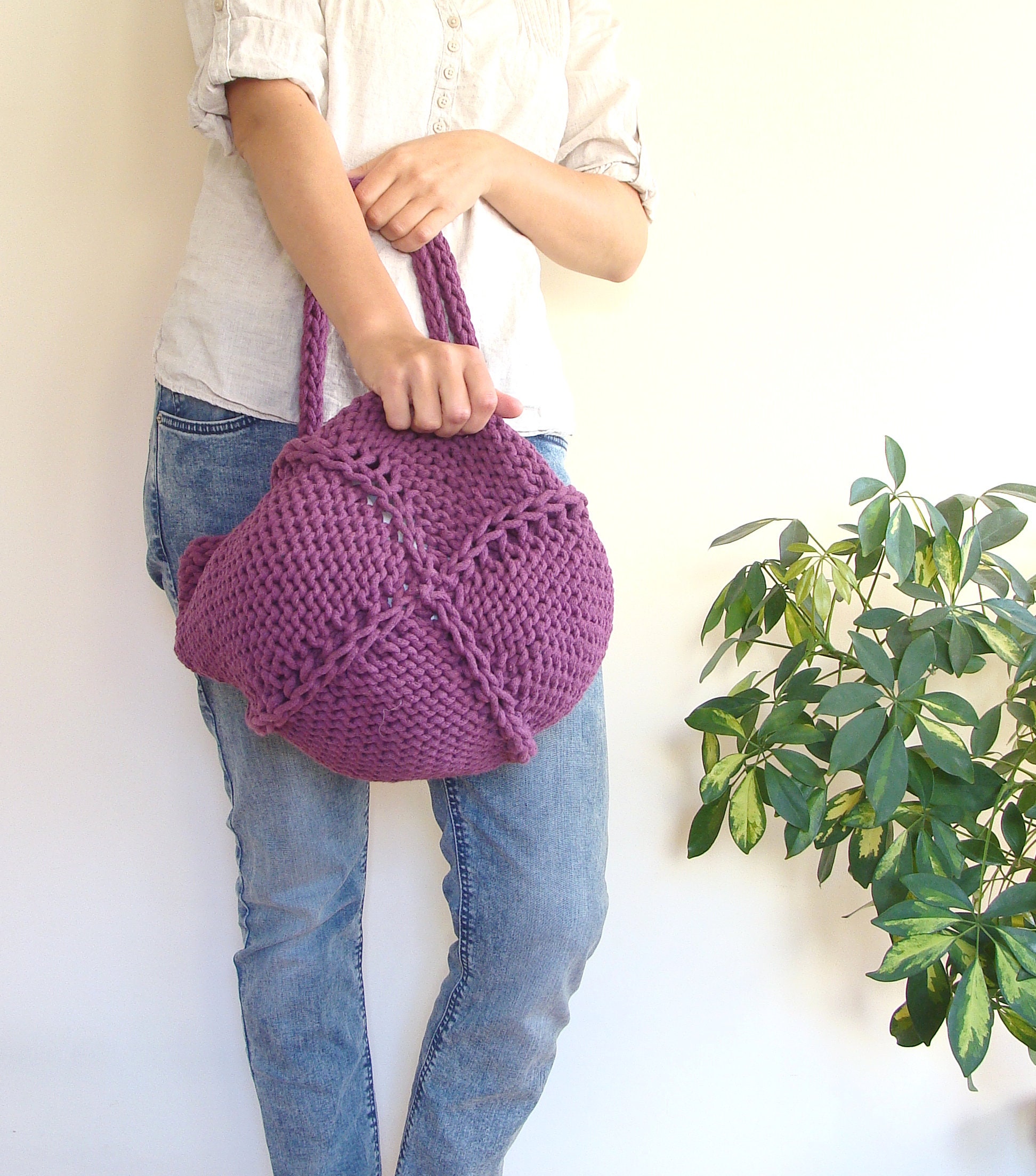 Large Knit Tote Bag Slouchy Knitted Bag Boho Beach Bag - Etsy