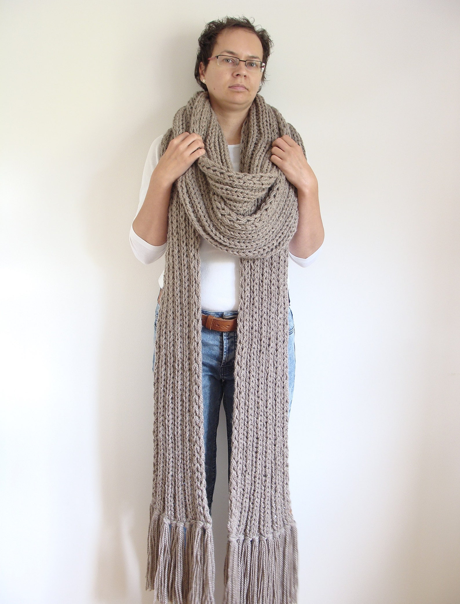Oversized Knit Scarf With Tassels Huge Chunky Knitted Fringe - Etsy