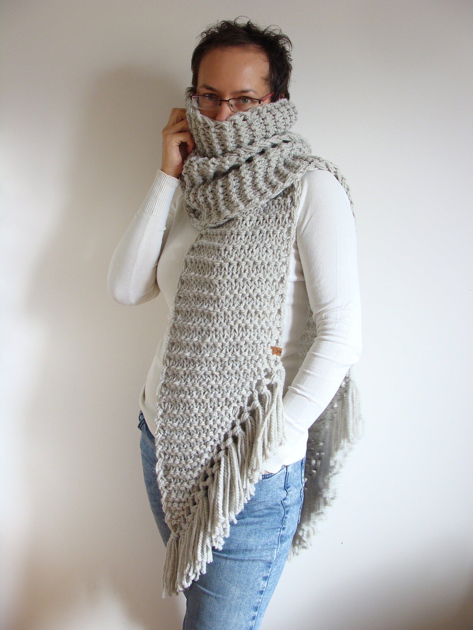 Chunky Knit Extra Large Scarf, Wide Asymmetrical Wool Scarf, Oversized ...