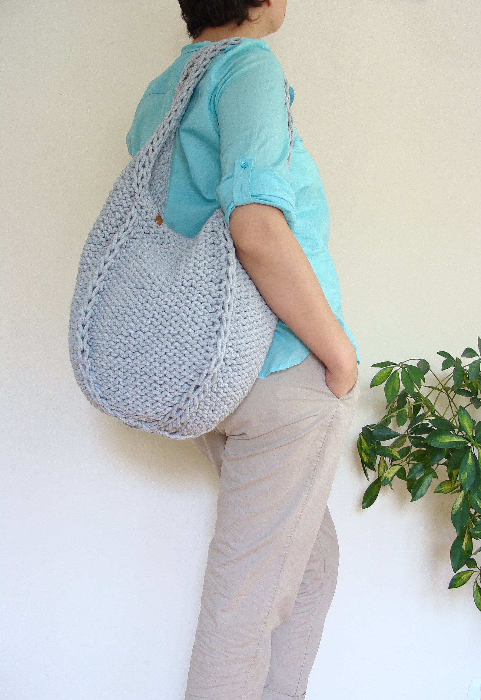 Slouchy Knit Tote Bag: Large Cotton Hobo Bag With Wide Strap - Etsy