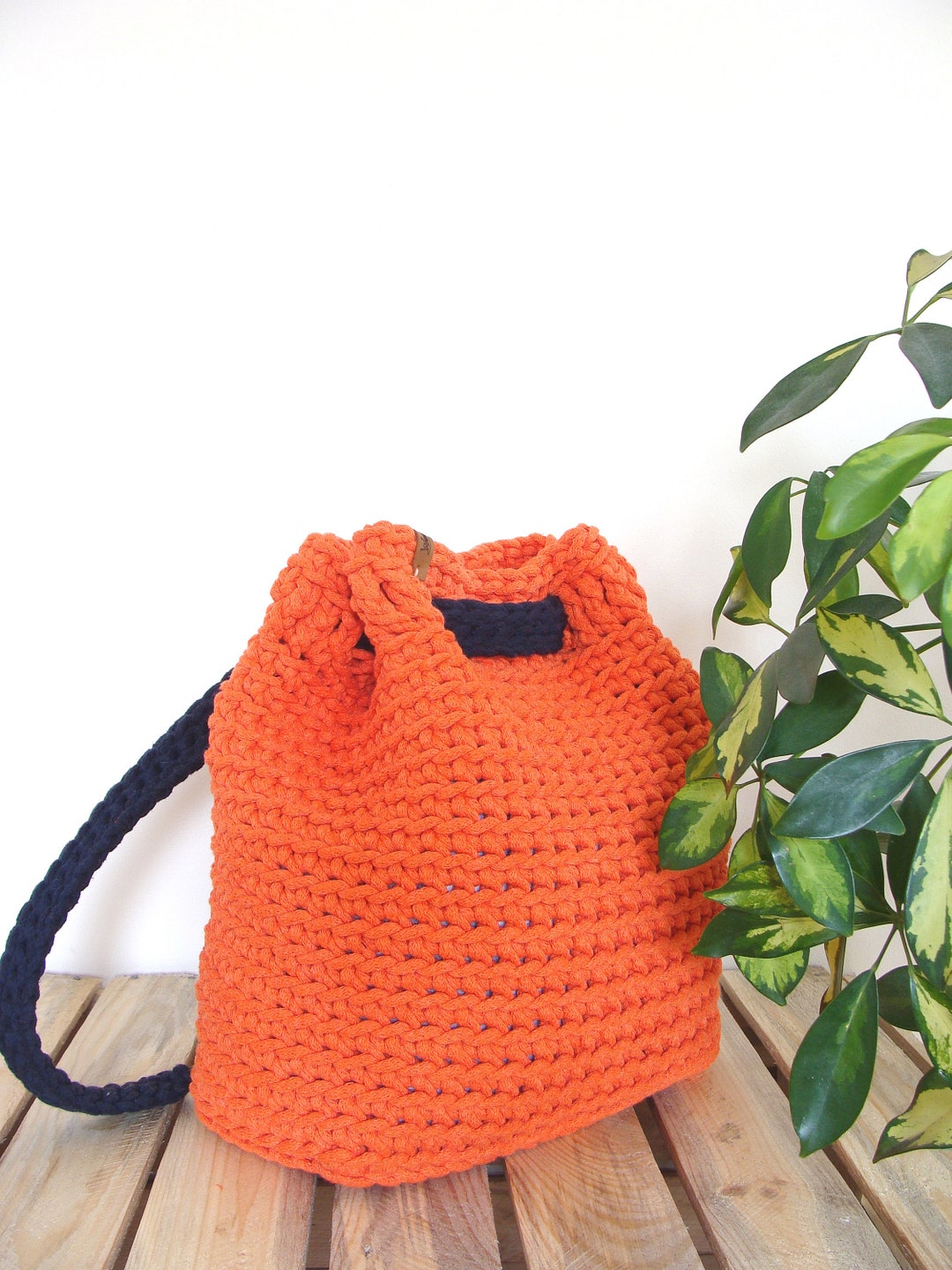 Crochet Backpack Purse Bucket Backpack Cotton Rope Backpack - Etsy
