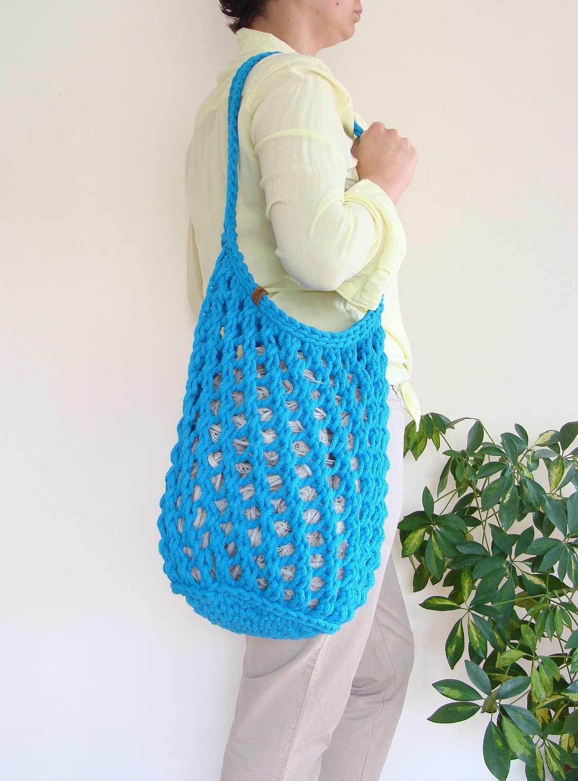 Knit Net Bag, Cotton Rope Bag, Mesh Bag With Lining, Knitted Market Bag ...