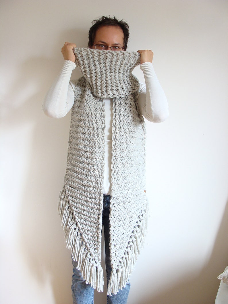 Chunky Knit Extra Large Scarf, Wide Asymmetrical Wool Scarf, Oversized ...