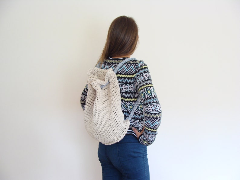 Knit Cotton Sack Backpack Women's Drawstring Backpack - Etsy