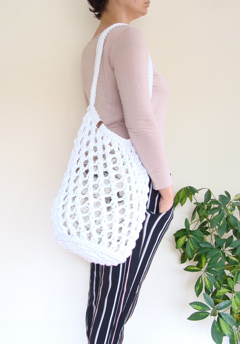 Knit Net Bag, Cotton Rope Bag, Mesh Bag With Lining, Knitted Market Bag ...