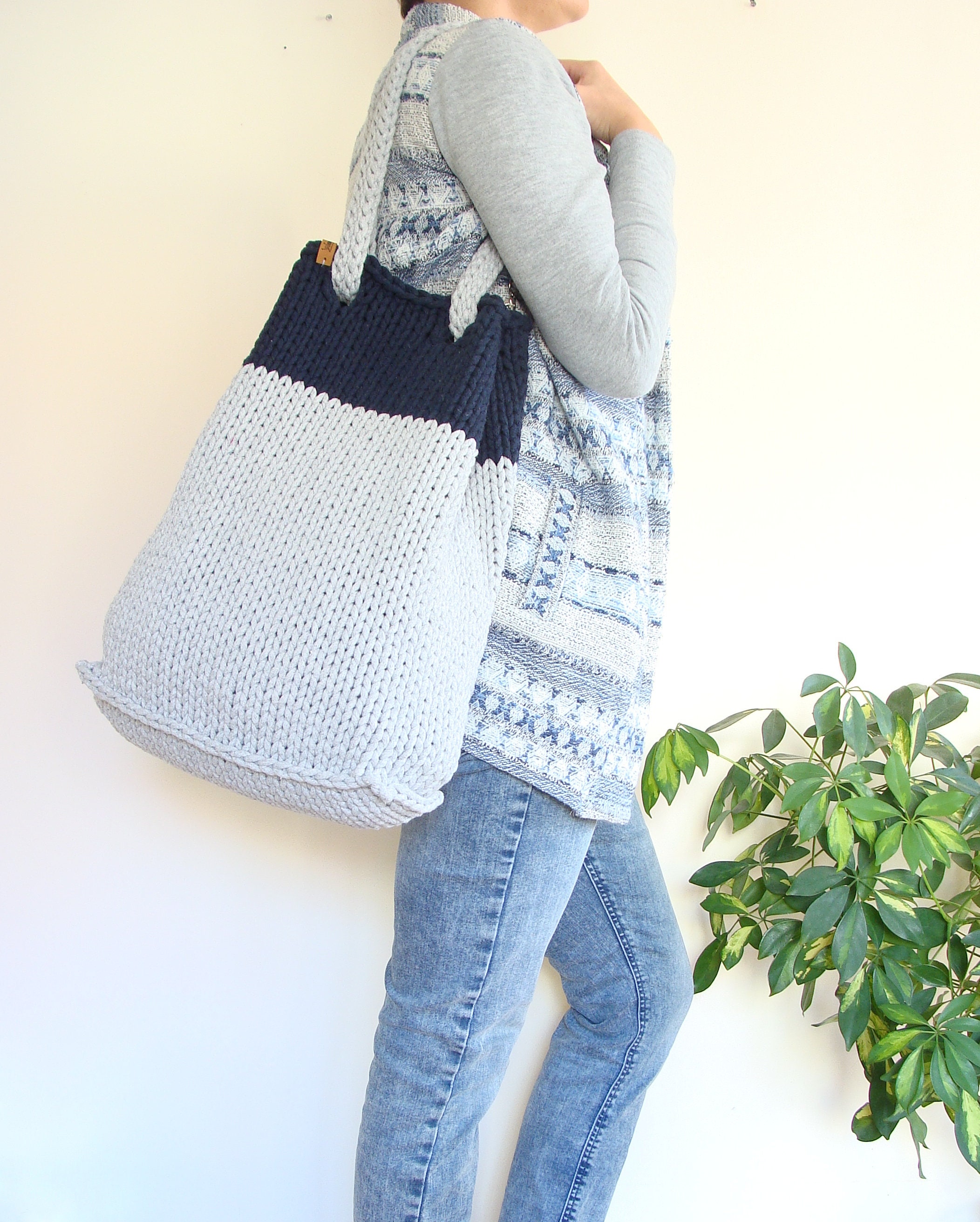 Large Knit Bucket Backpack, Convertible Sack Backpack, Unisex ...