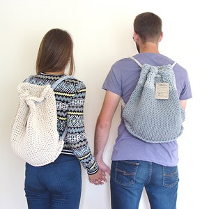 Knit Cotton Sack Backpack Women's Drawstring Backpack - Etsy